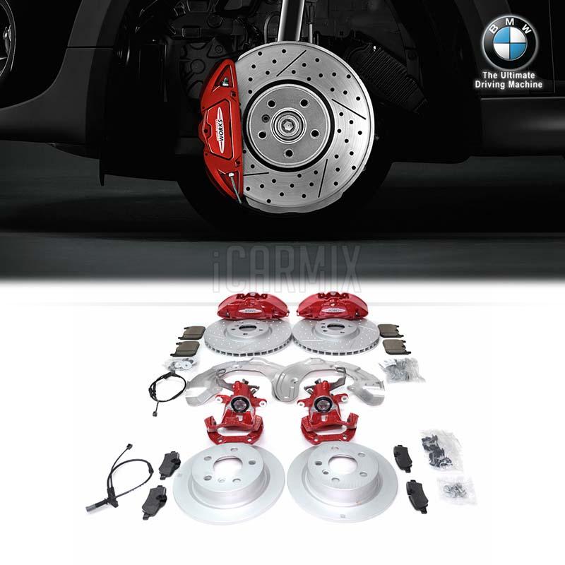 Genuine Mini JCW 4 Piston Sport Front & Rear Brake Kit Set (Red) W ...
