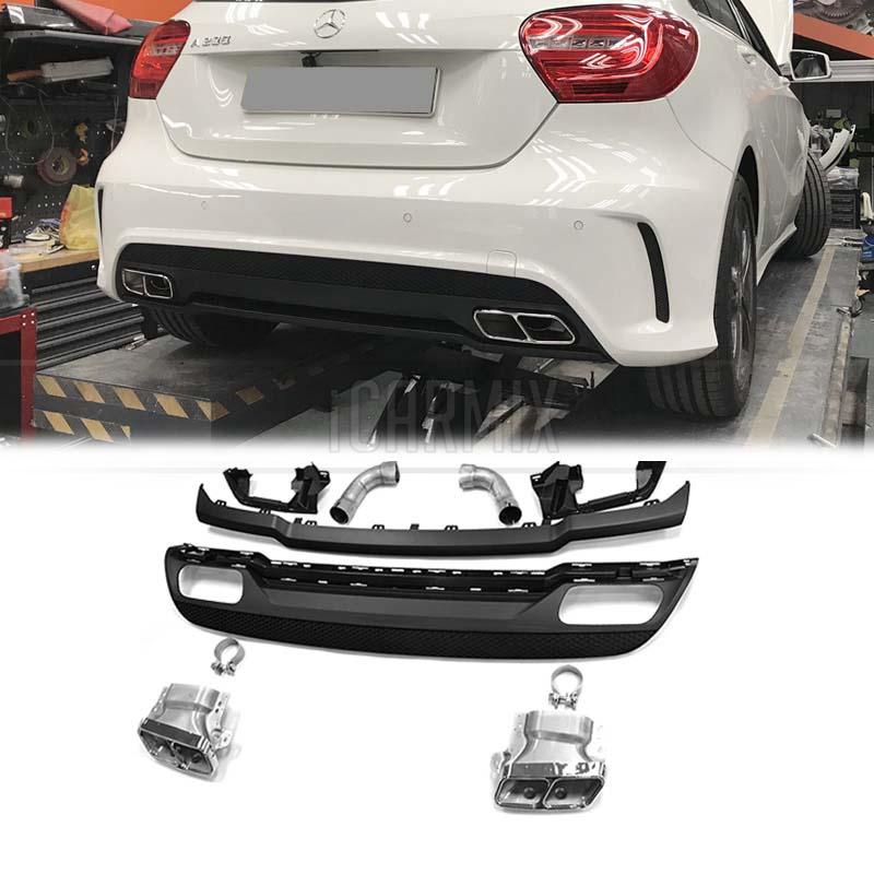 Rear Diffuser w/ Exhaust Tip A45 Style For Mercedes Benz A Class W176 ...