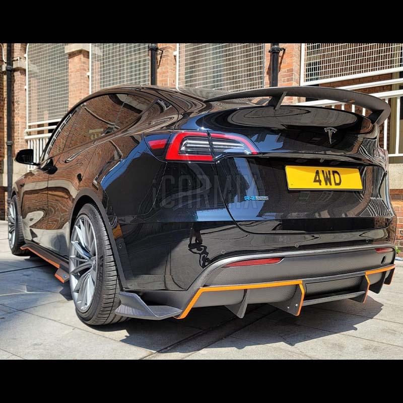 OPTIONAL-REVOZPORT Matt Carbon Fibre Rear Bumper Skirt For Tesla Model ...